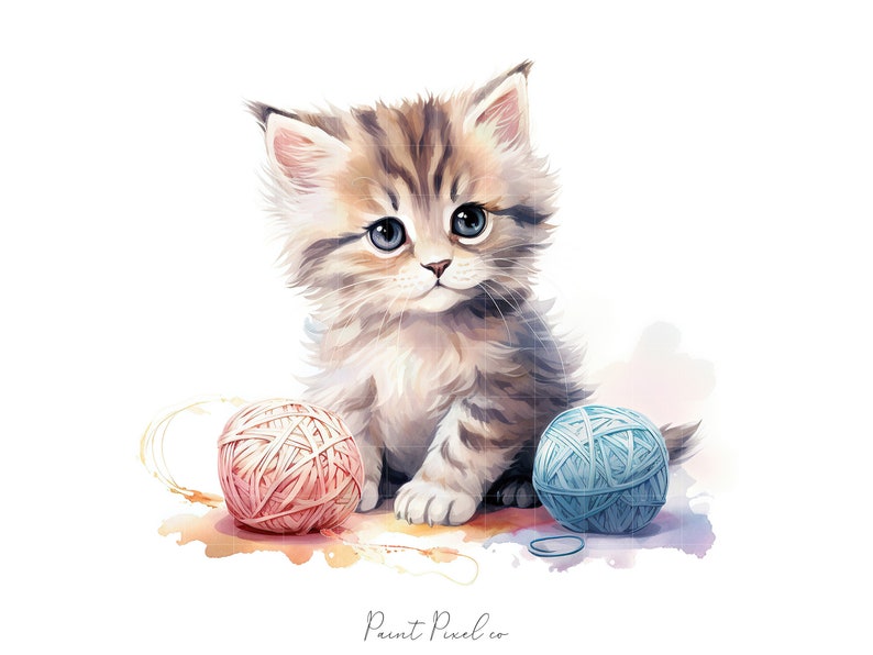 15 Cute Kitten With Yarn Clipart High Quality Jpgs Cat Clipart Bundle ...
