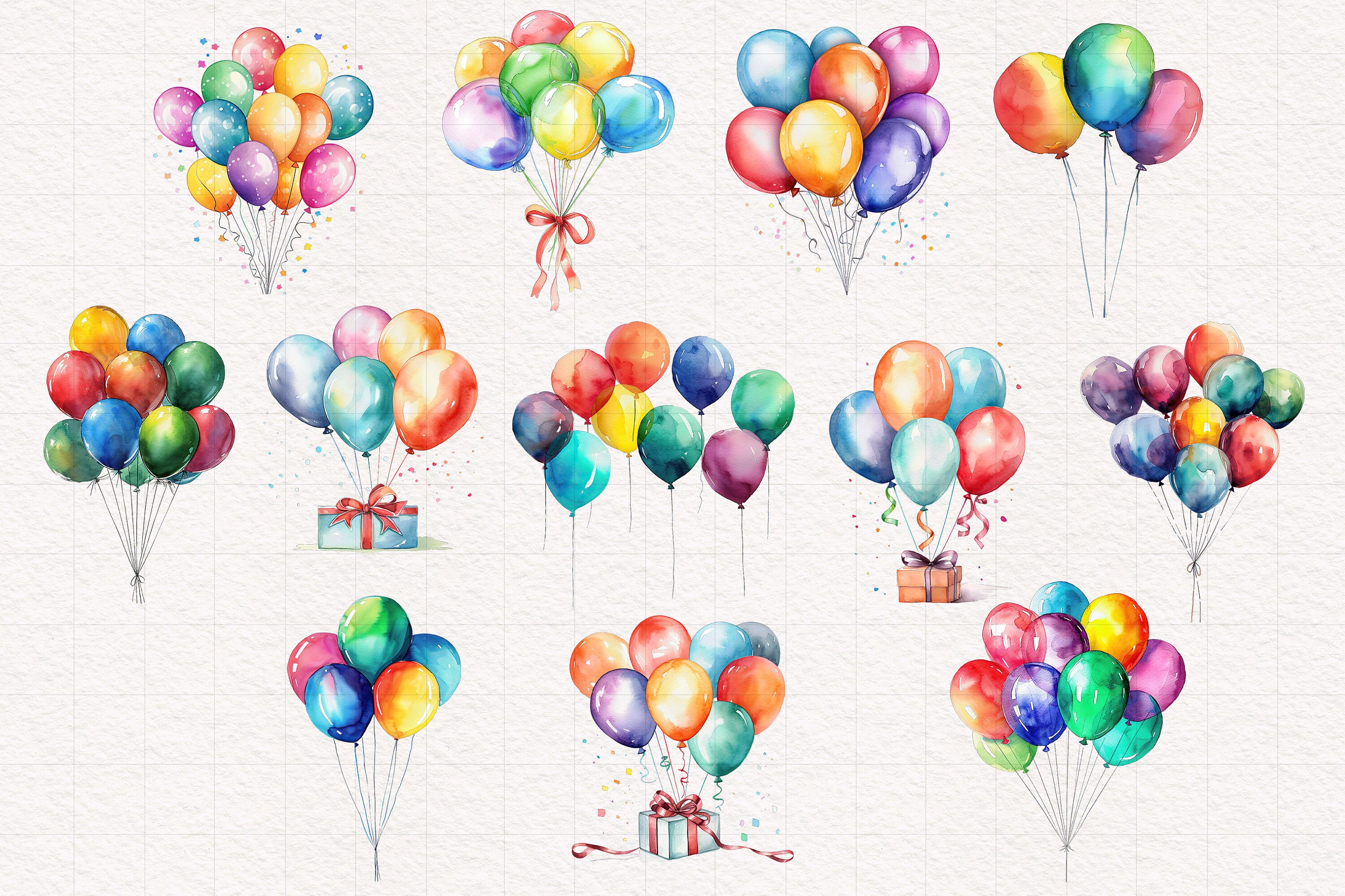 Happy Birthday Clipart PNG Rainbow Party Items Balloons Gift Box ...