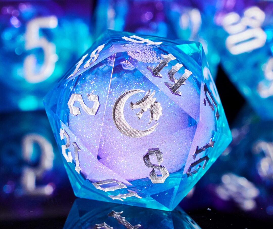 Purple Blue Dragons and Moon Liquid Core Dice Set for Magic the Gathering, Chromatic Dragon Dice ...