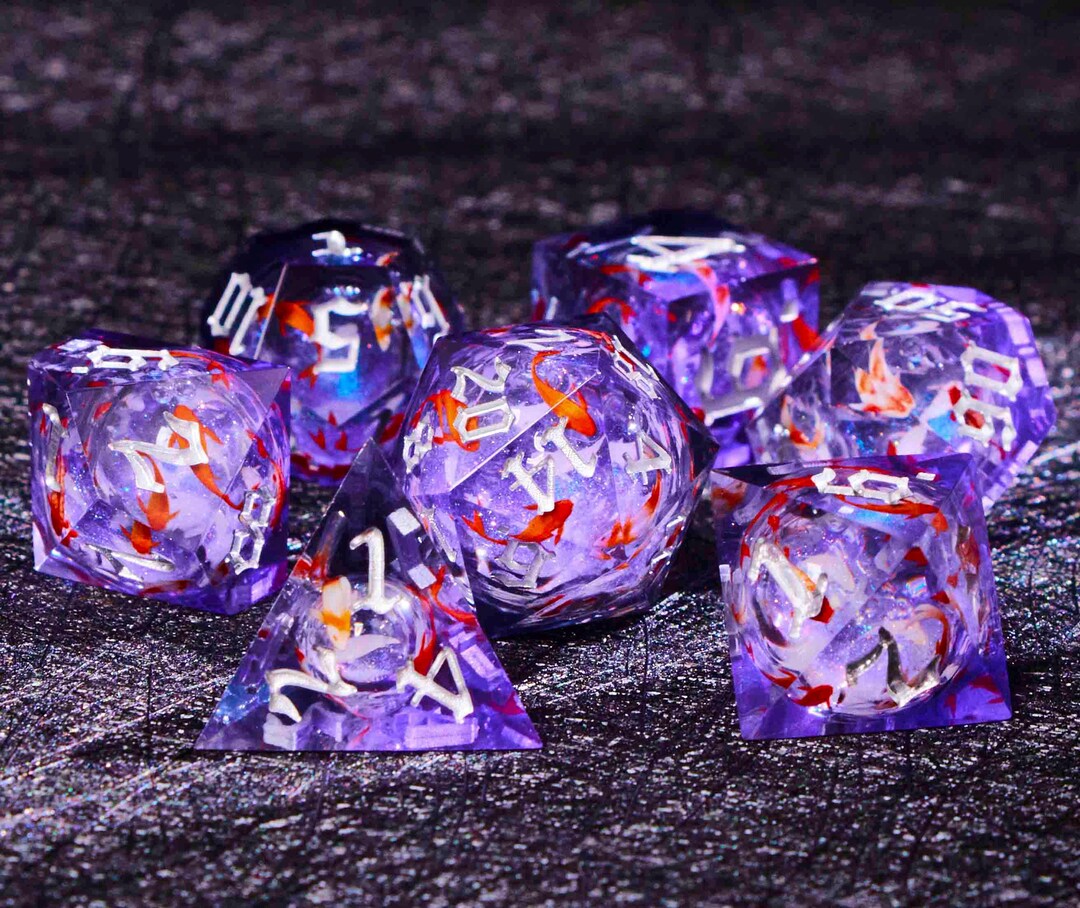 Gothic Black Fish Liquid Core Dice Set for Magic Game, Chromatic Dragon ...