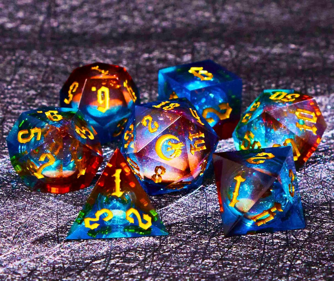 Red Blue Gothic Liquid Core Dice Set for Dragonborn Character, Well ...