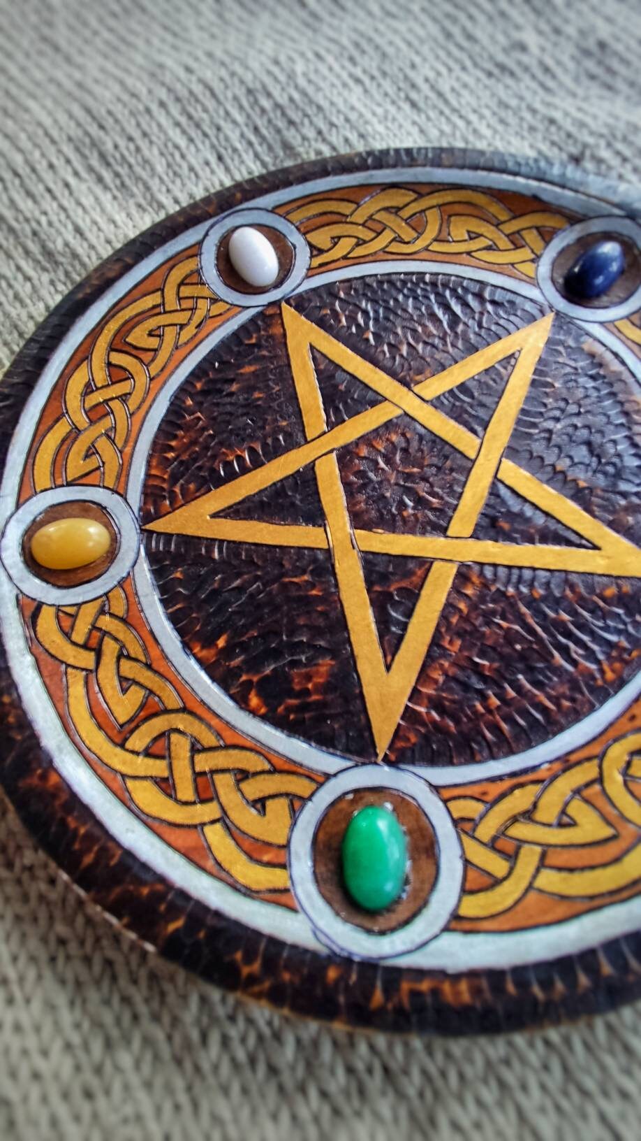 Plate for Altar With Pyrography Pentagram / Pentagram for Altar / Pagan ...