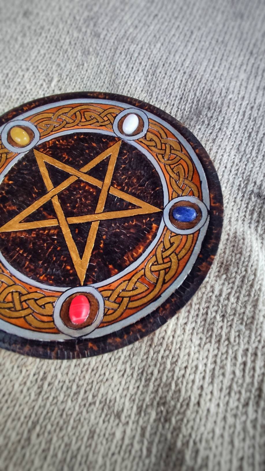 Plate for Altar With Pyrography Pentagram / Pentagram for Altar / Pagan ...