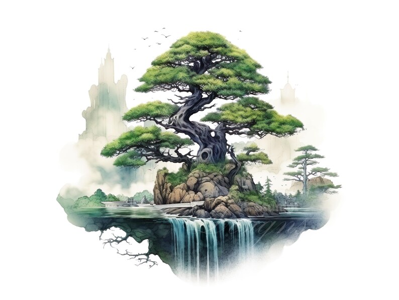 10 Bonsai Tree Clipart Set Digital Watercolor Painting Japanese Nature ...