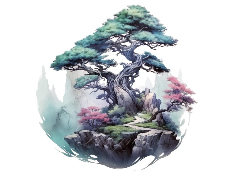 10 Bonsai Tree Clipart Set Digital Watercolor Painting Japanese Nature ...