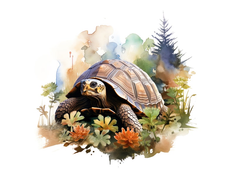 Tortoise Clipart Set, Watercolor Animal Illustration, Nature Graphics ...