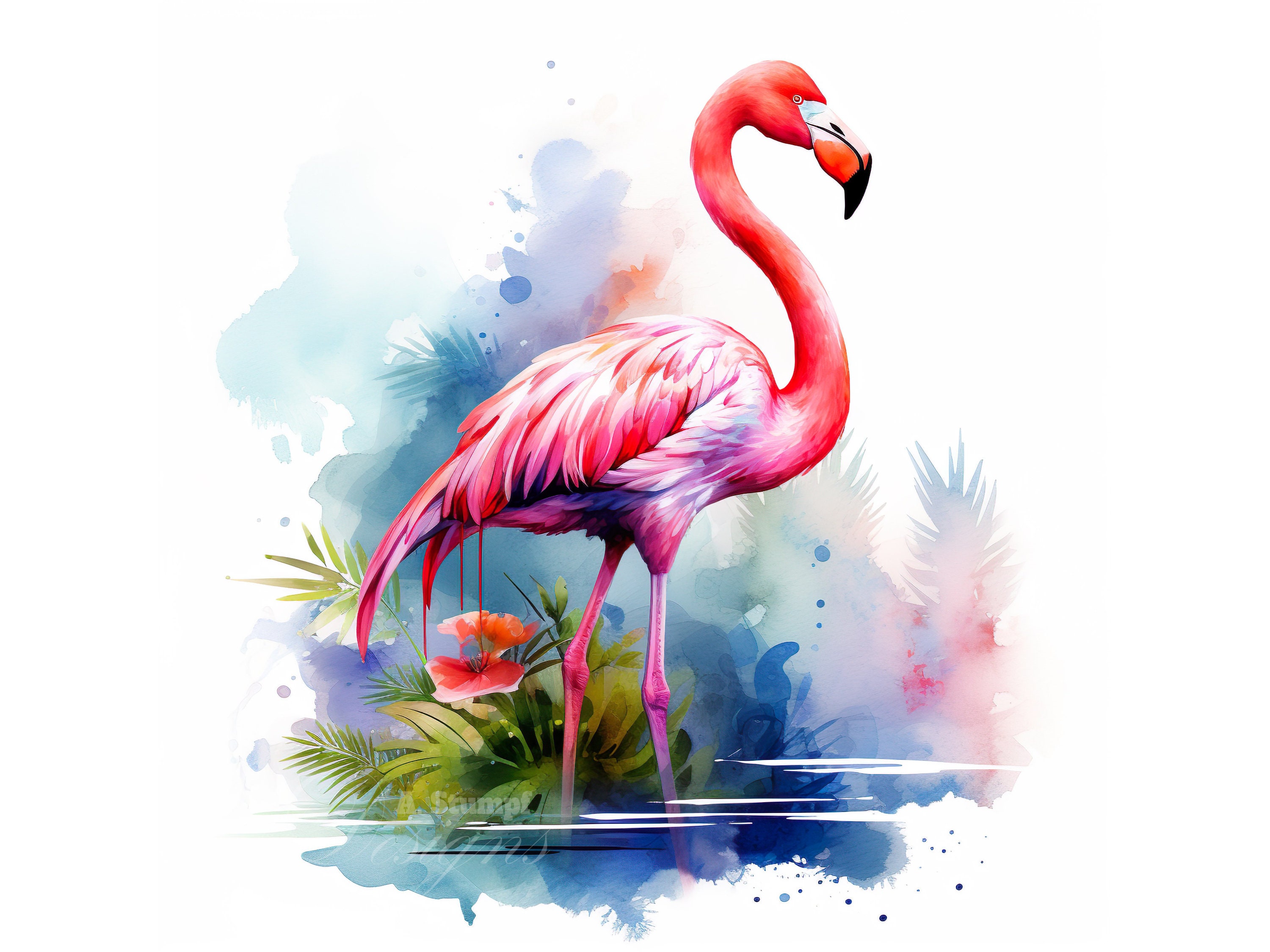 10 Flamingo Clipart Set Digital Watercolor Painting Safari Animal ...