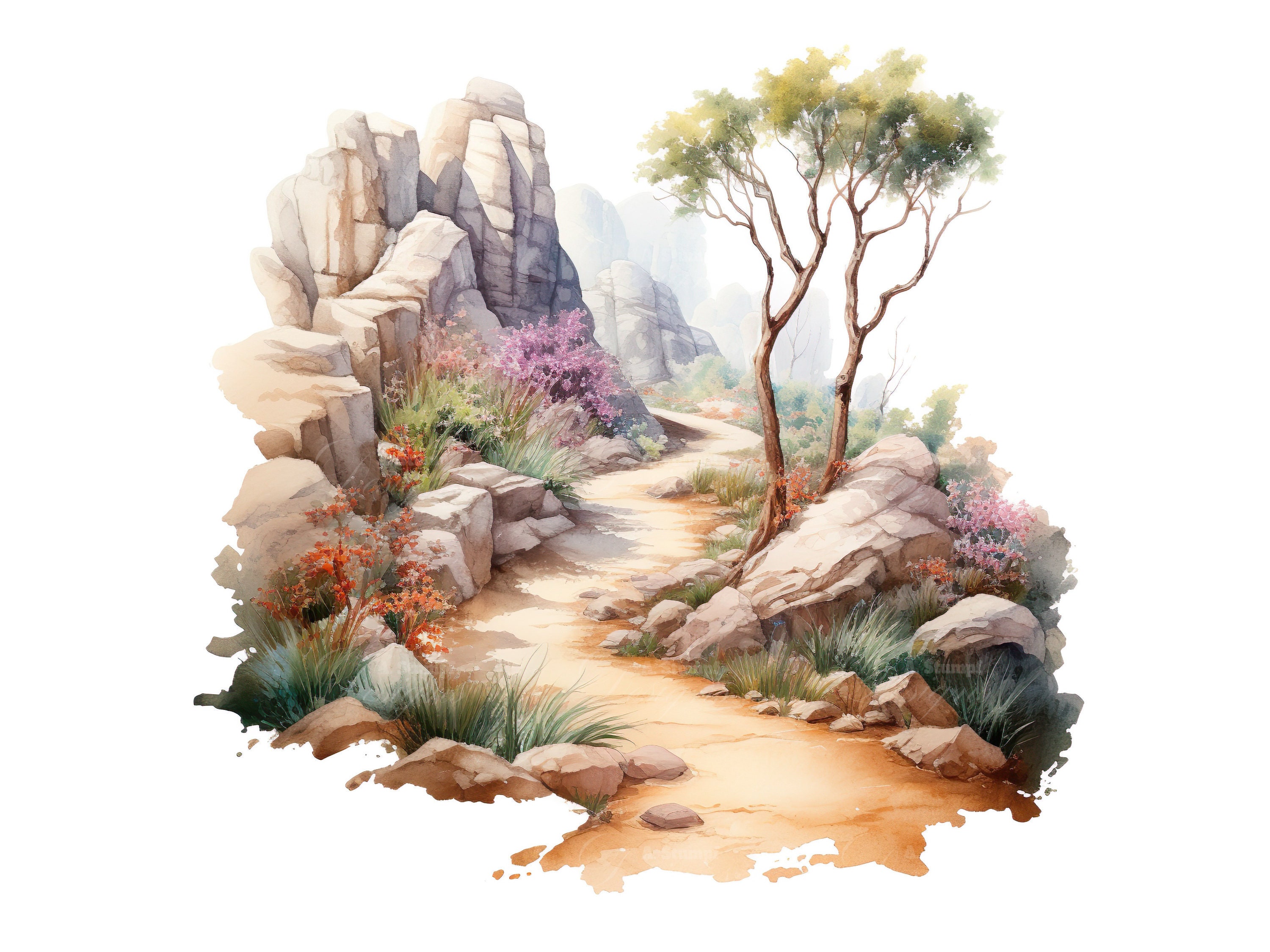 10 Rocky Hiking Trail in Spring Landscape Clipart Set Digital ...