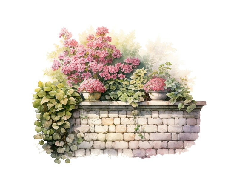 10 Garden Wall Spring Clipart Set Digital Watercolor Floral Painting ...