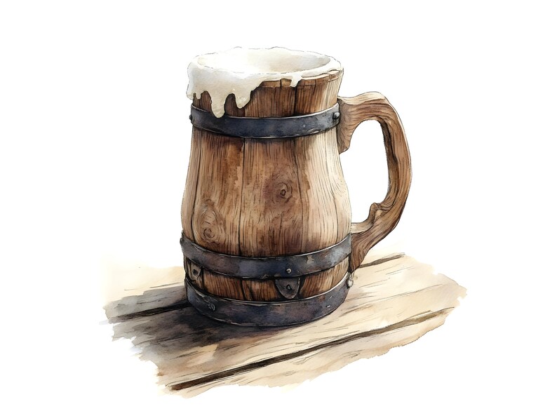 10 Medieval Wooden Beer Mug Clipart Set Digital Watercolor Painting ...