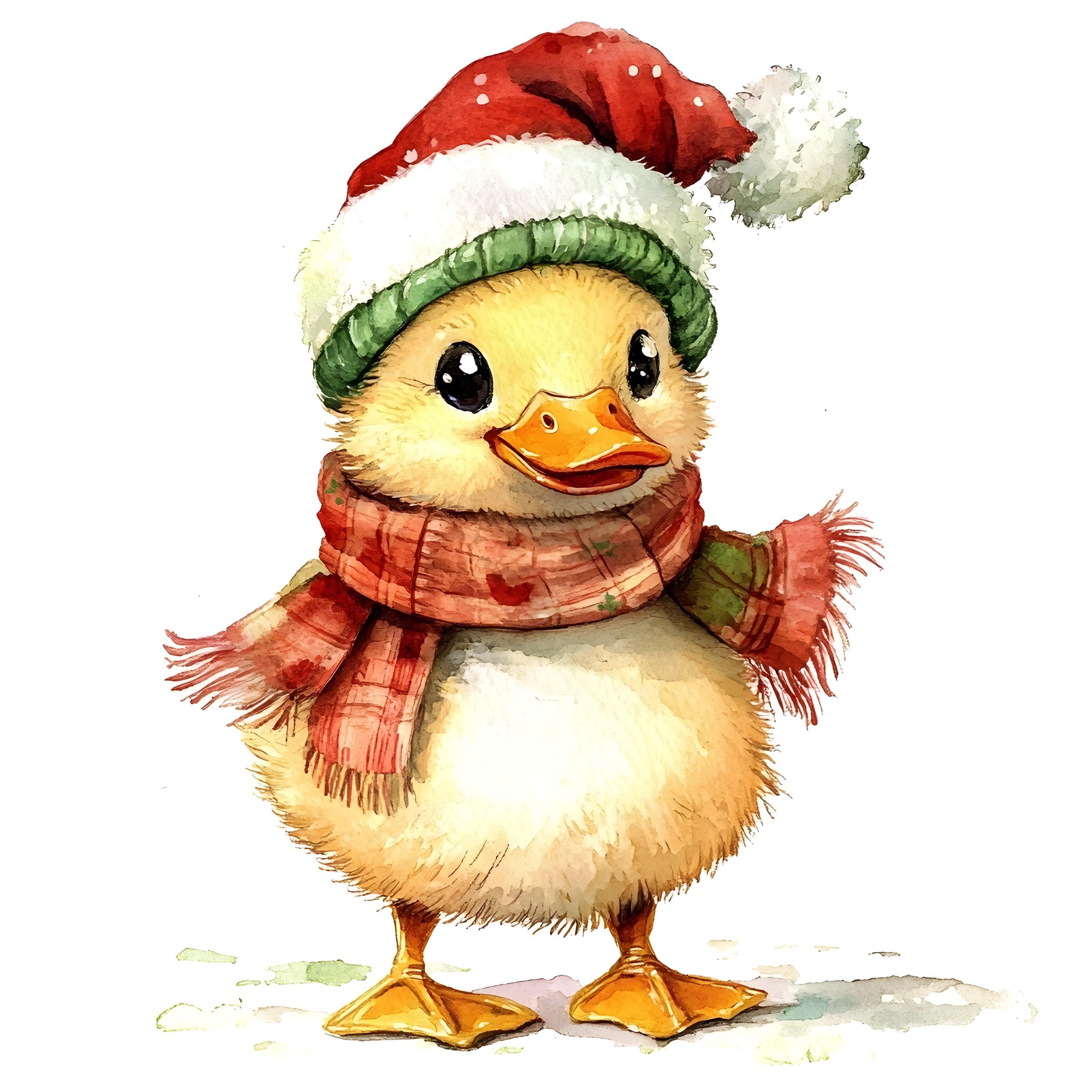 10 Funny Christmas Duck Clipart Set Digital Watercolor Painting Festive ...