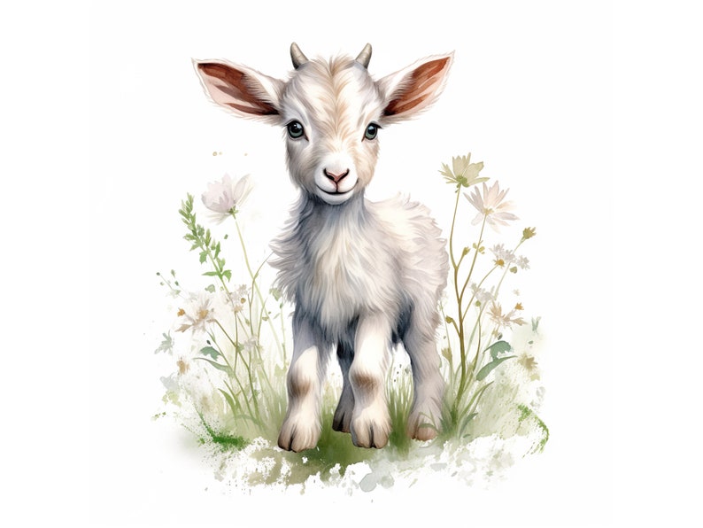 10 Baby Goat Clipart Set Digital Watercolor Painting Farm Animal Clip ...