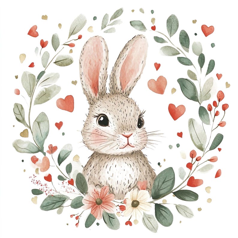10 Bunny Valentines Day Wreath Clipart Set Digital Watercolor Painting ...