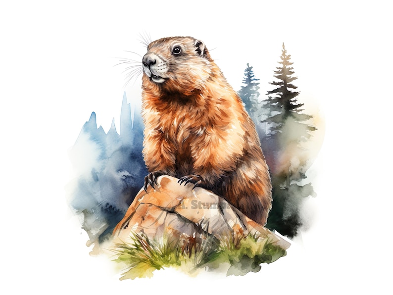 10 Cute Marmot Clipart Set Digital Watercolor Painting Animal ...
