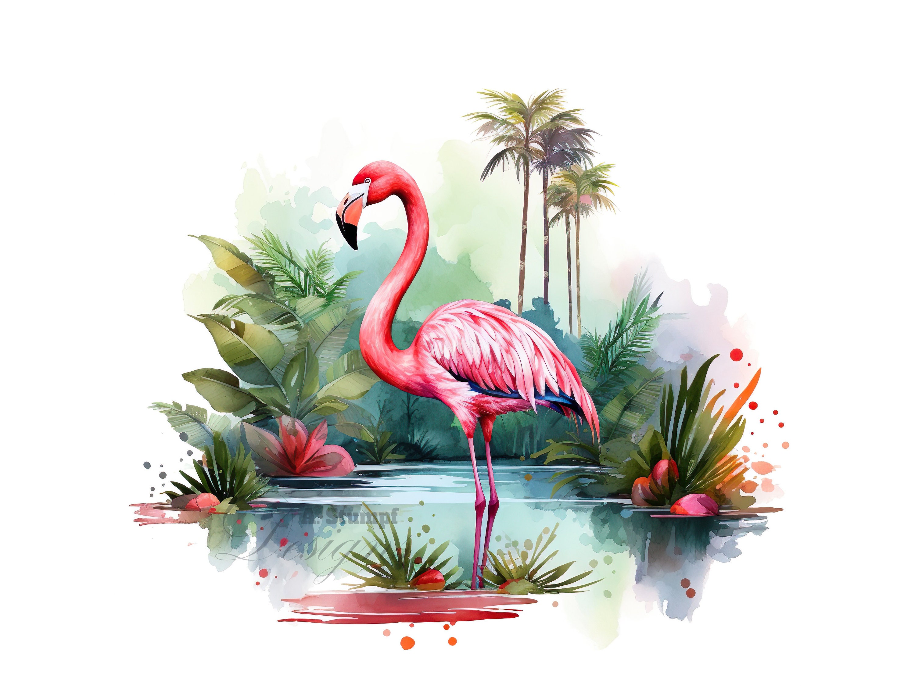 10 Flamingo Clipart Set Digital Watercolor Painting Safari Animal ...