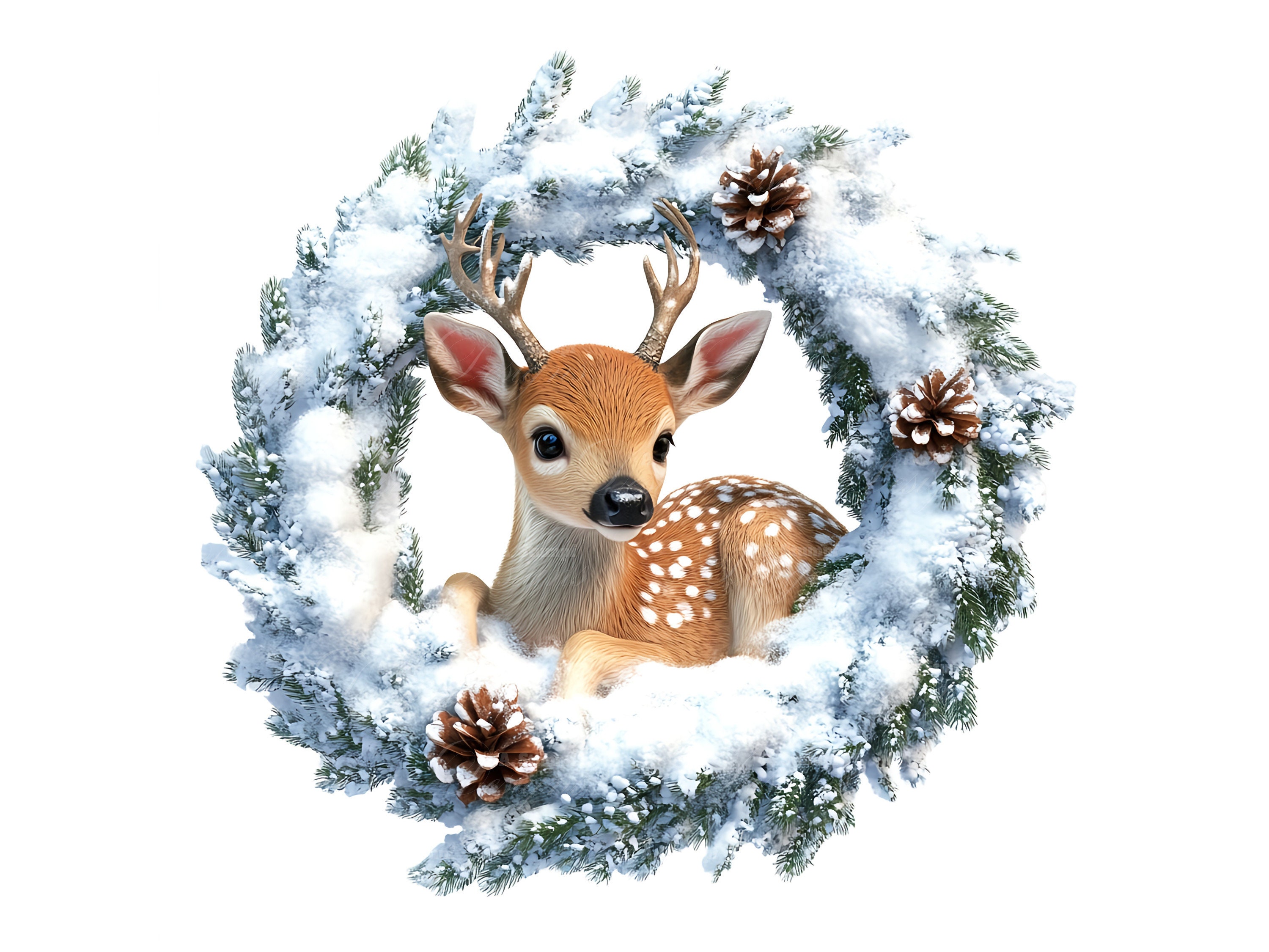 10 Deer in Christmas Wreath Clipart, Digital Watercolor Painting ...
