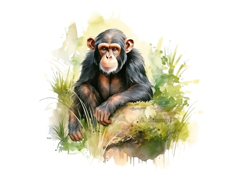 Chimpanzee, Clipart Set, Digital Chimp Art, Ape Clip Art, Primate ...