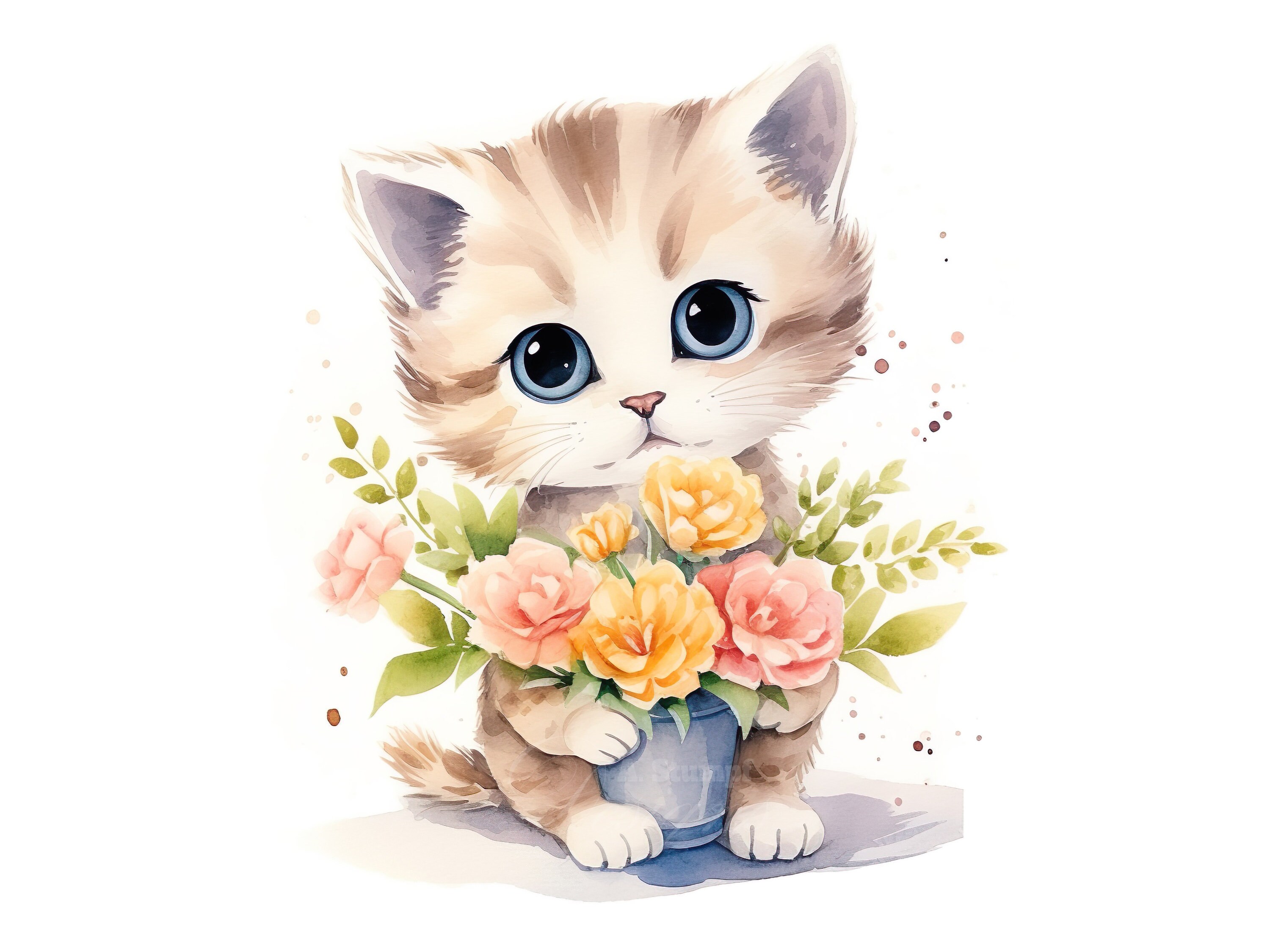 Cat With Flowers Clipart Set of 10 High Quality Jpgs - Etsy