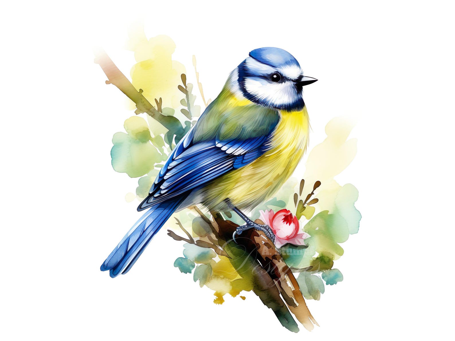 10 Blue Tit Bird Clipart Set Digital Watercolor Painting Forest ...