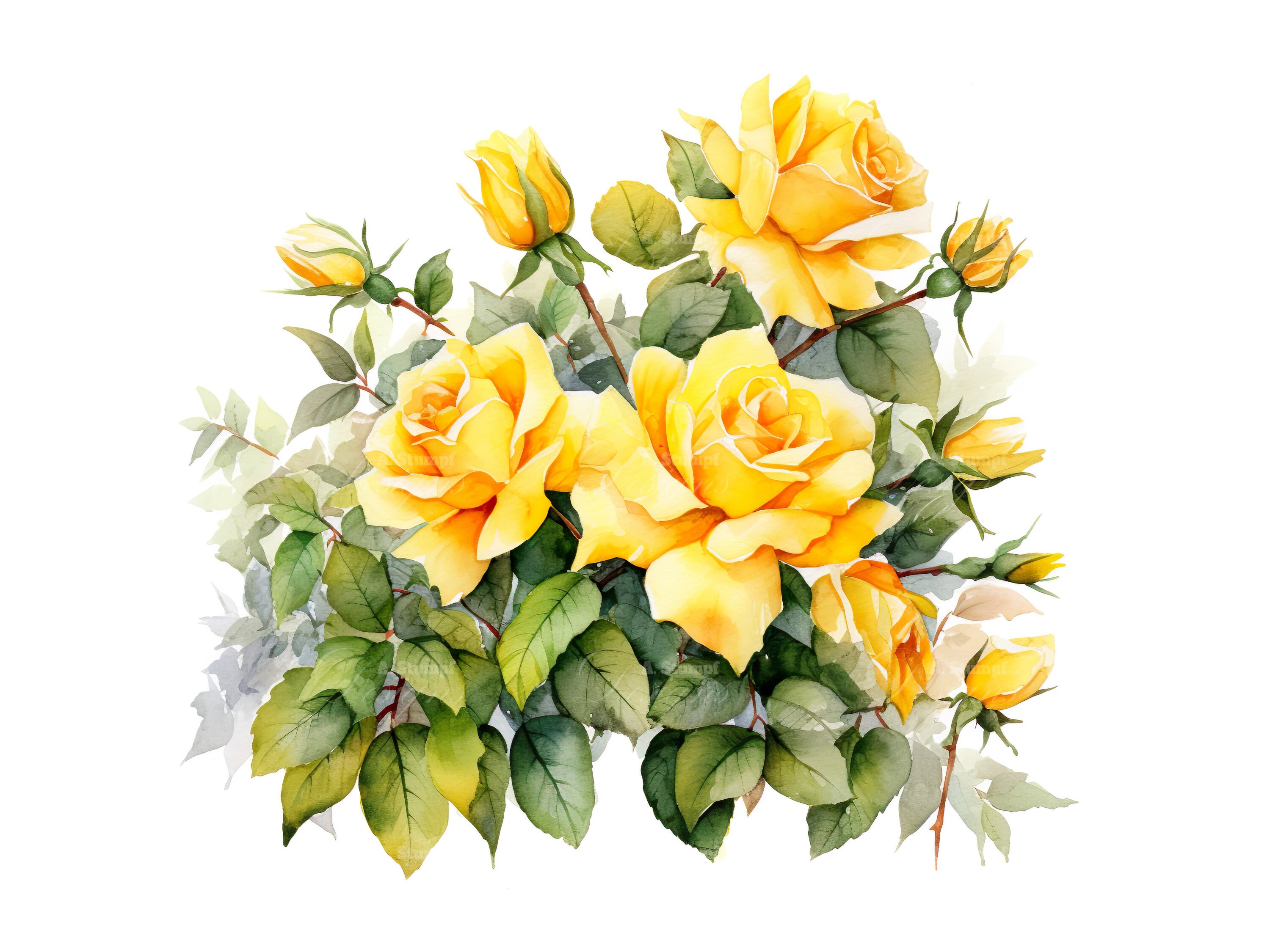 Yellow Roses Clipart Set Watercolor Flowers Bundle Floral Graphics ...