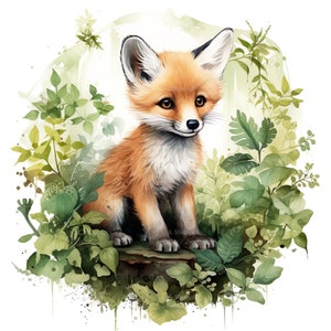 10 Cute Wild Fox Baby Clipart Set Digital Watercolor Nature Painting ...