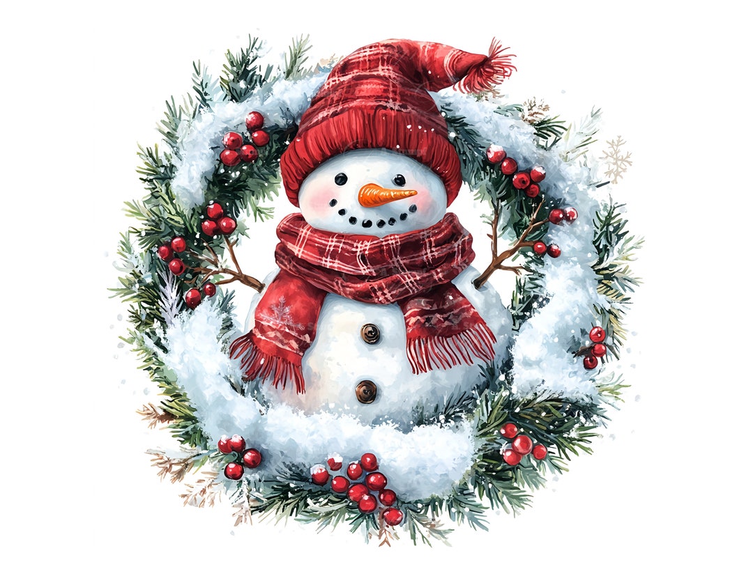 10 Snowman Clipart Set, Christmas Wreath Decoration, Winter Wonderland ...