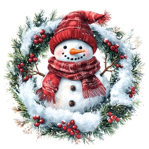 10 Snowman Clipart Set, Christmas Wreath Decoration, Winter Wonderland ...