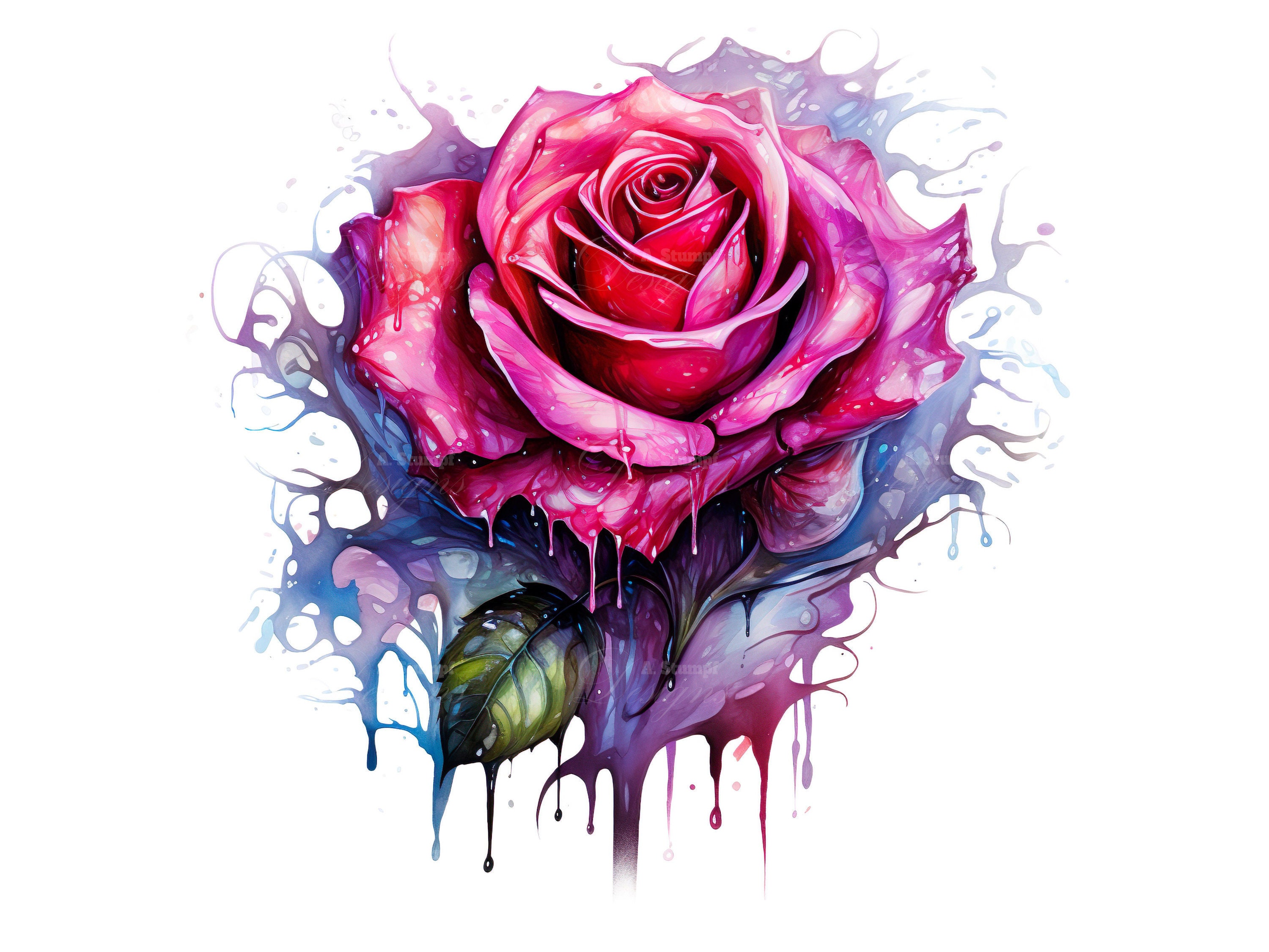 10 Poisoned Rose Clipart Set Digital Watercolor Vintage Painting Dark ...