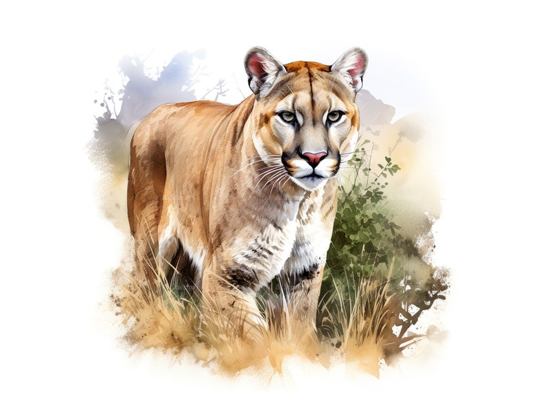 10 Puma Clipart Set, Digital Watercolor Painting, Wild Cat Illustration ...