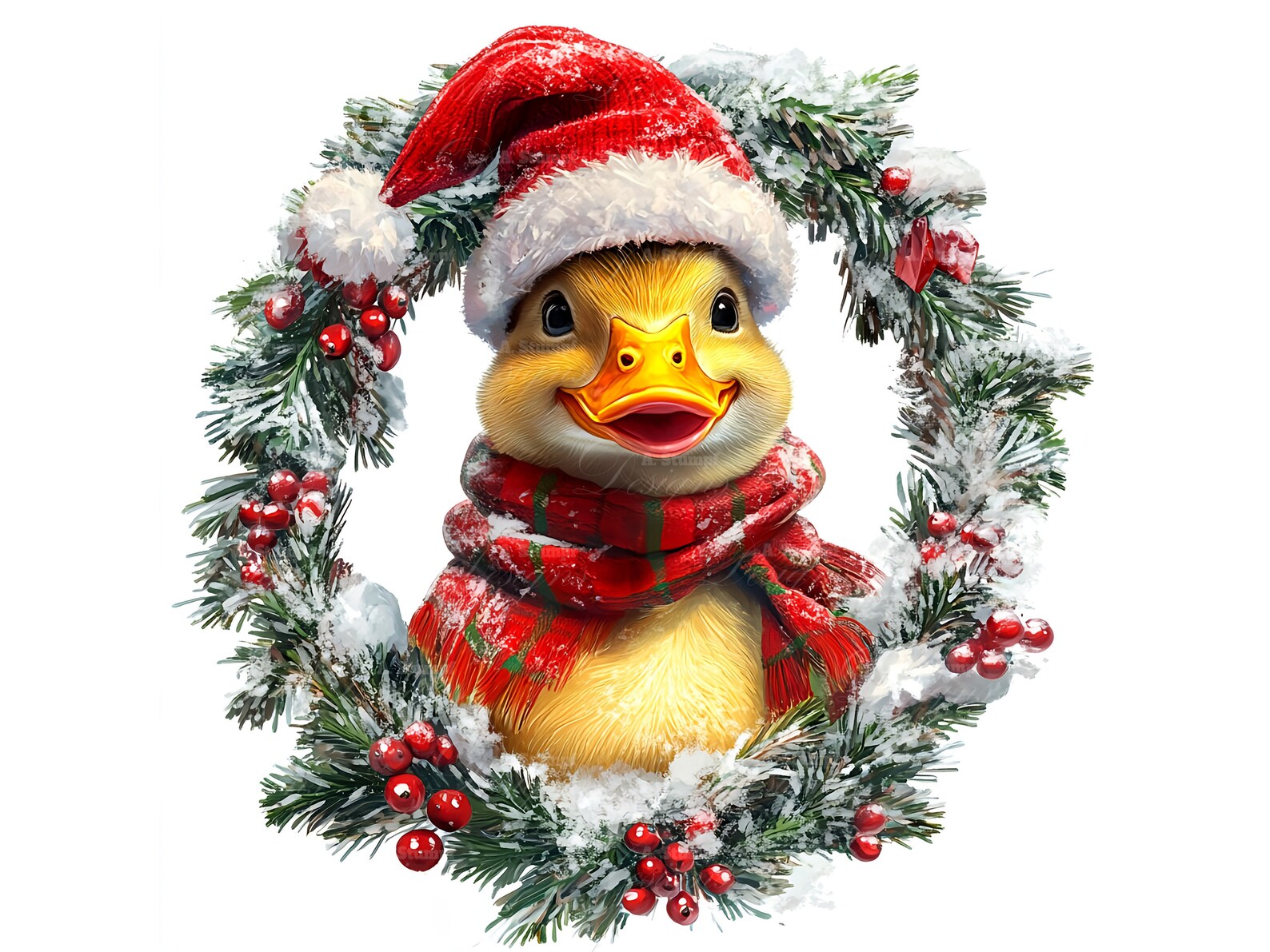 10 Duck in Winter Clipart, Christmas Wreath Decoration, Digital ...