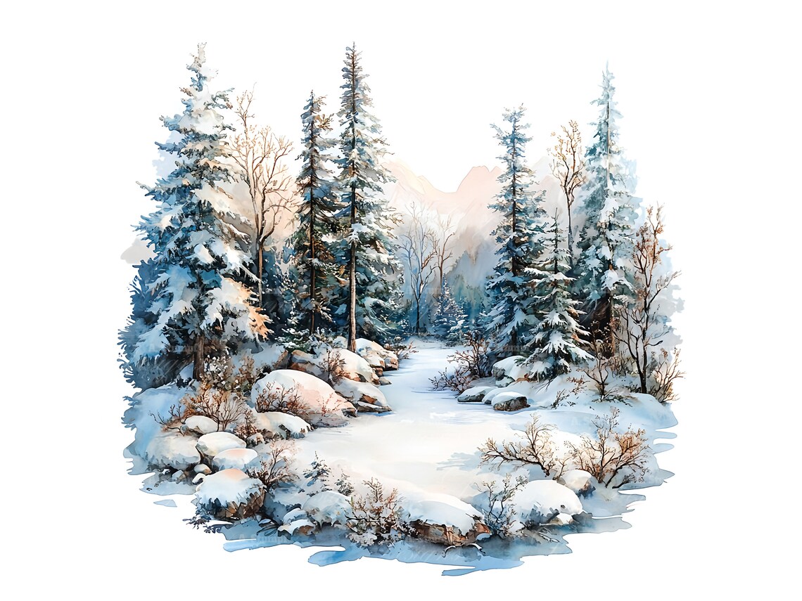 10 Winter Wonderland Landscape, Snowy Forest Clipart, Frosty Mountains ...