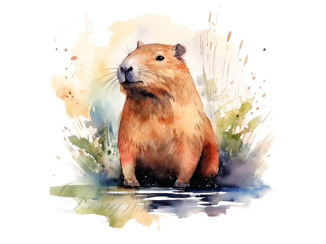 10 Capybara Clipart Set Digital Watercolor Painting Cute Adorable ...