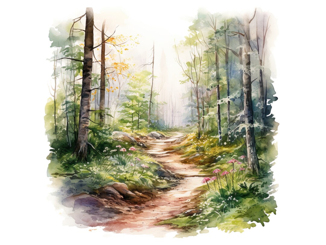10 Forest Hiking Trail in Spring Clipart Set, Adventure Illustration ...
