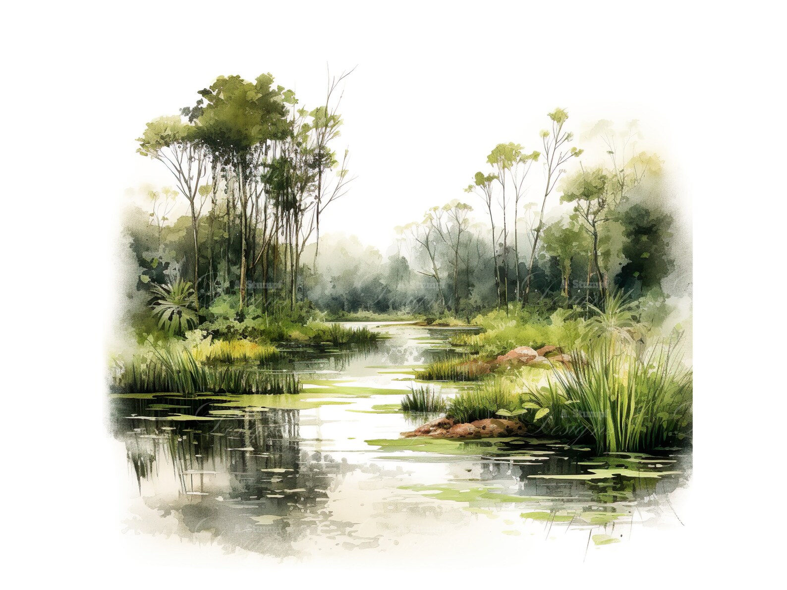 10 Swamp Landscape Wetland Scene Clipart Marsh Watercolor Set Bog ...