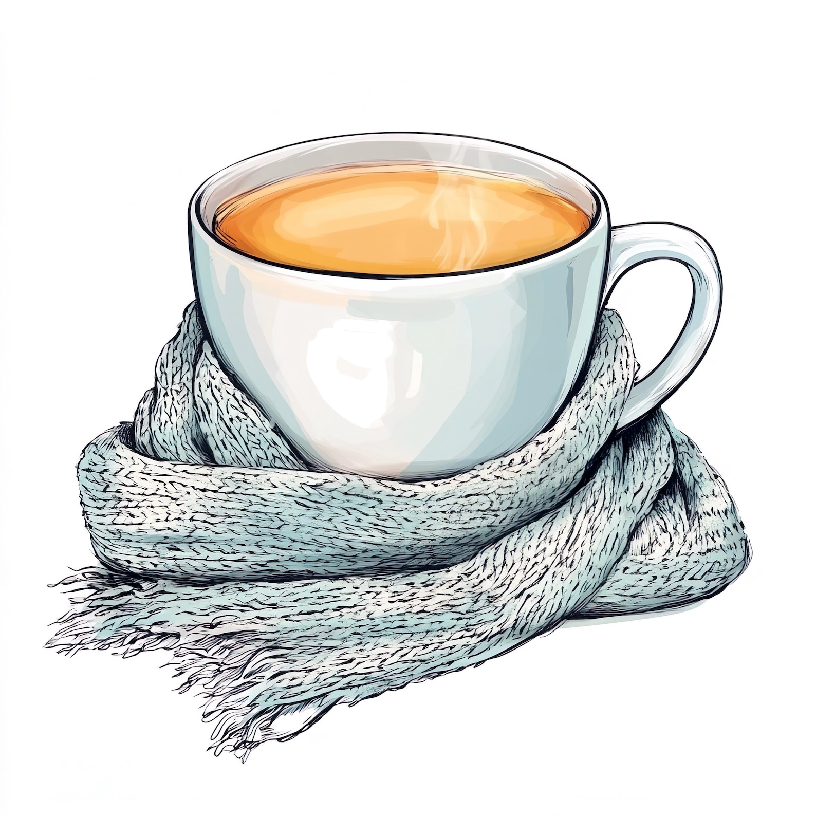 10 Cozy Cup of Tea With Scarf Clipart Set Digital Watercolor Painting ...
