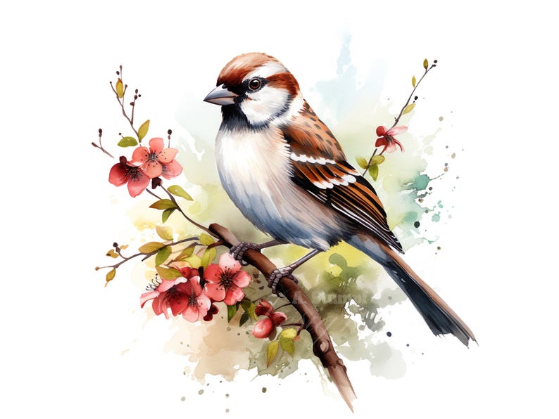 Sparrow Watercolor Clipart Set: Bird Illustration Bundle (digital ...
