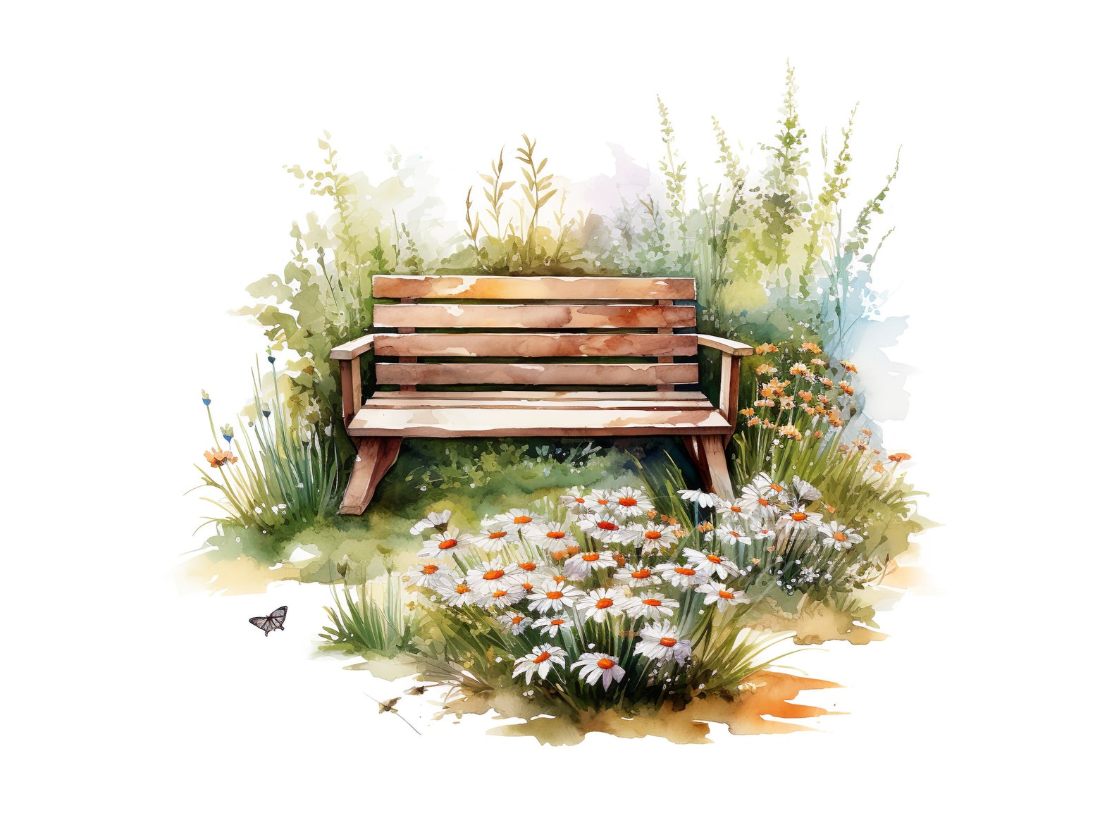 Floral Art Print Bench Clipart Set Garden Bench Watercolor Clipart ...