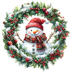 10 Snowman Clipart Set, Christmas Wreath Decoration, Winter Wonderland ...