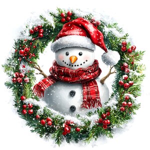 10 Snowman Clipart Set, Christmas Wreath Decoration, Winter Wonderland ...