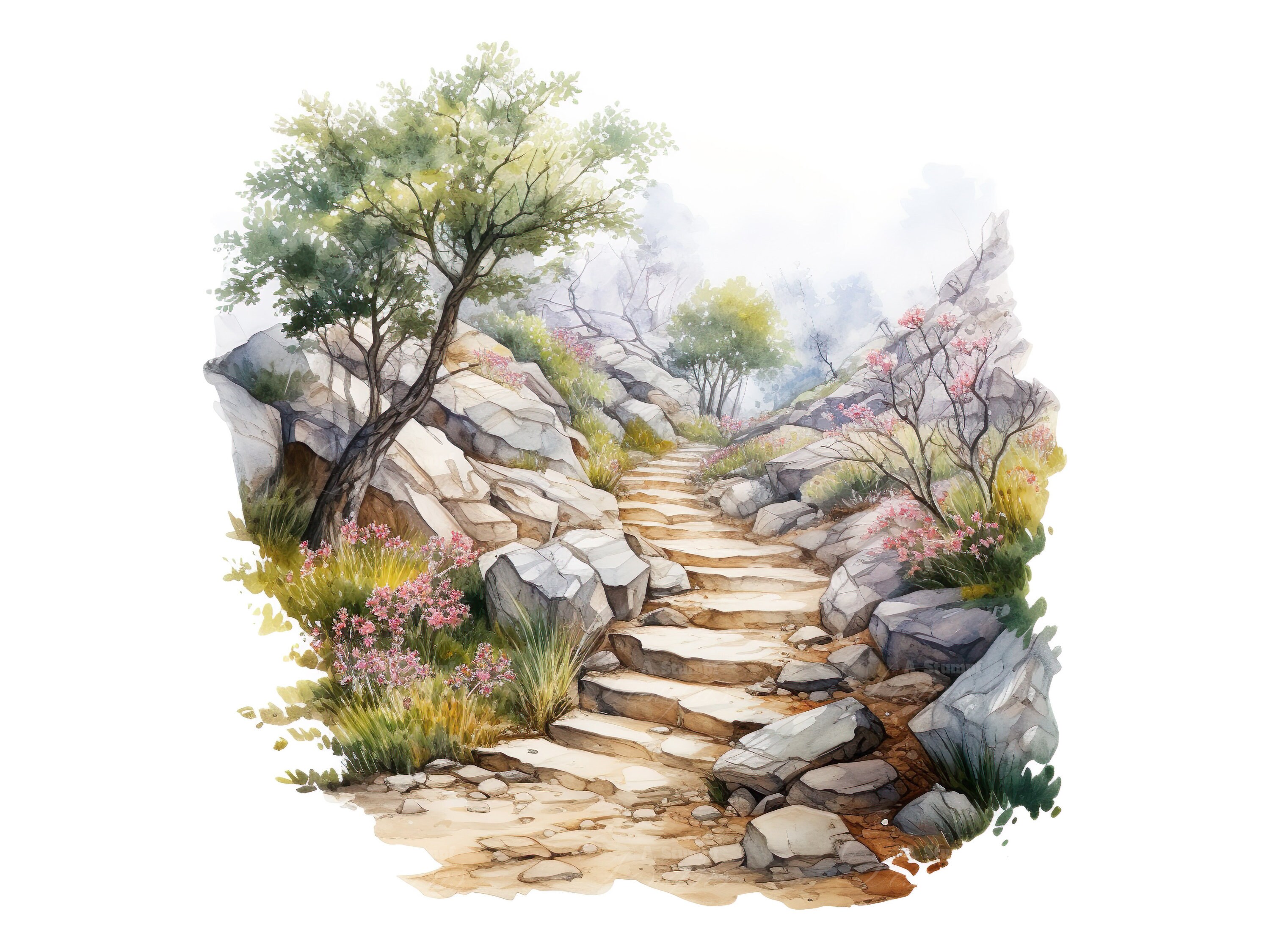 10 Rocky Hiking Trail in Spring Landscape Clipart Set Digital ...