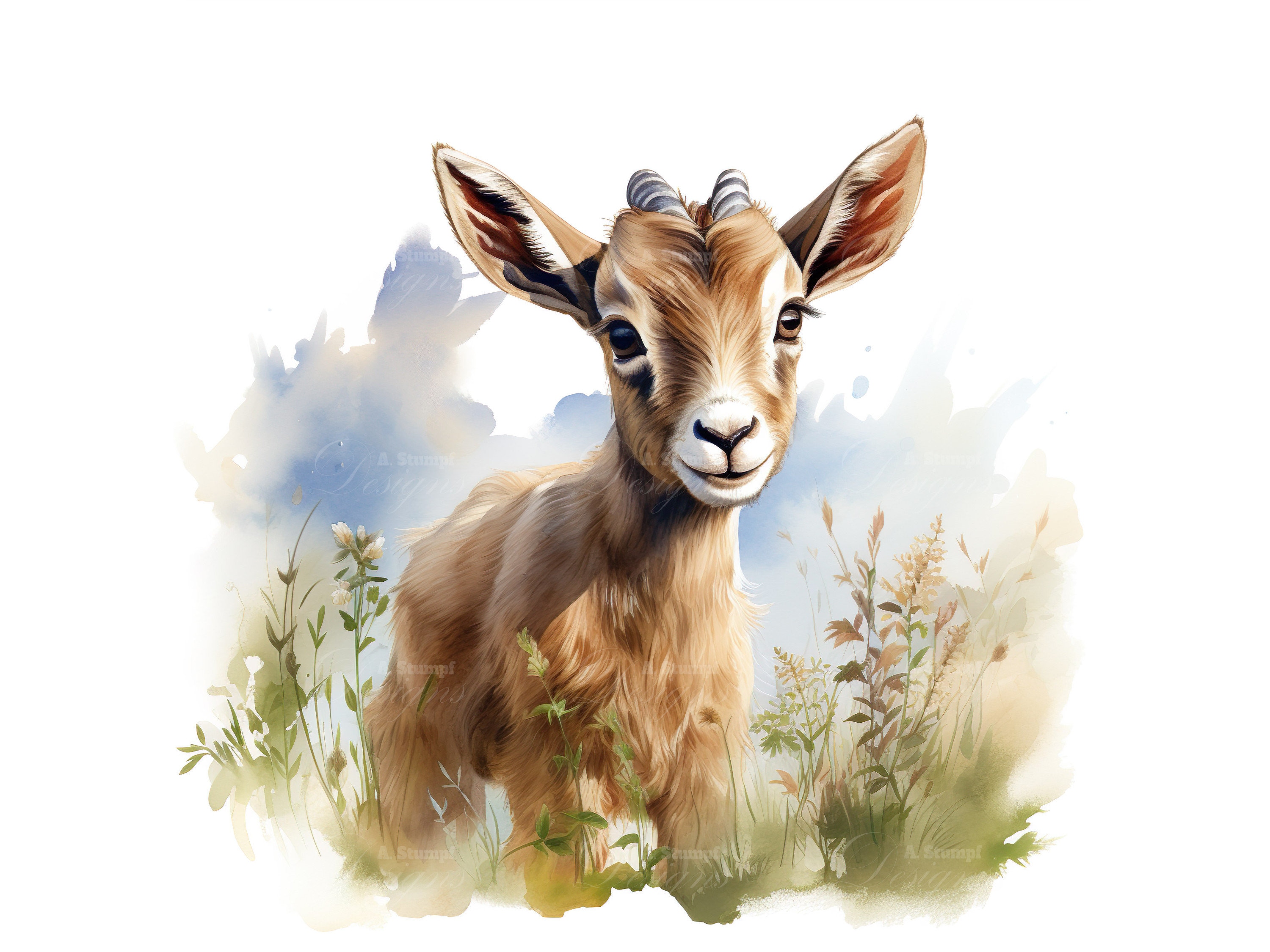 10 Baby Goat Clipart Set Digital Watercolor Painting Farm Animal Clip ...