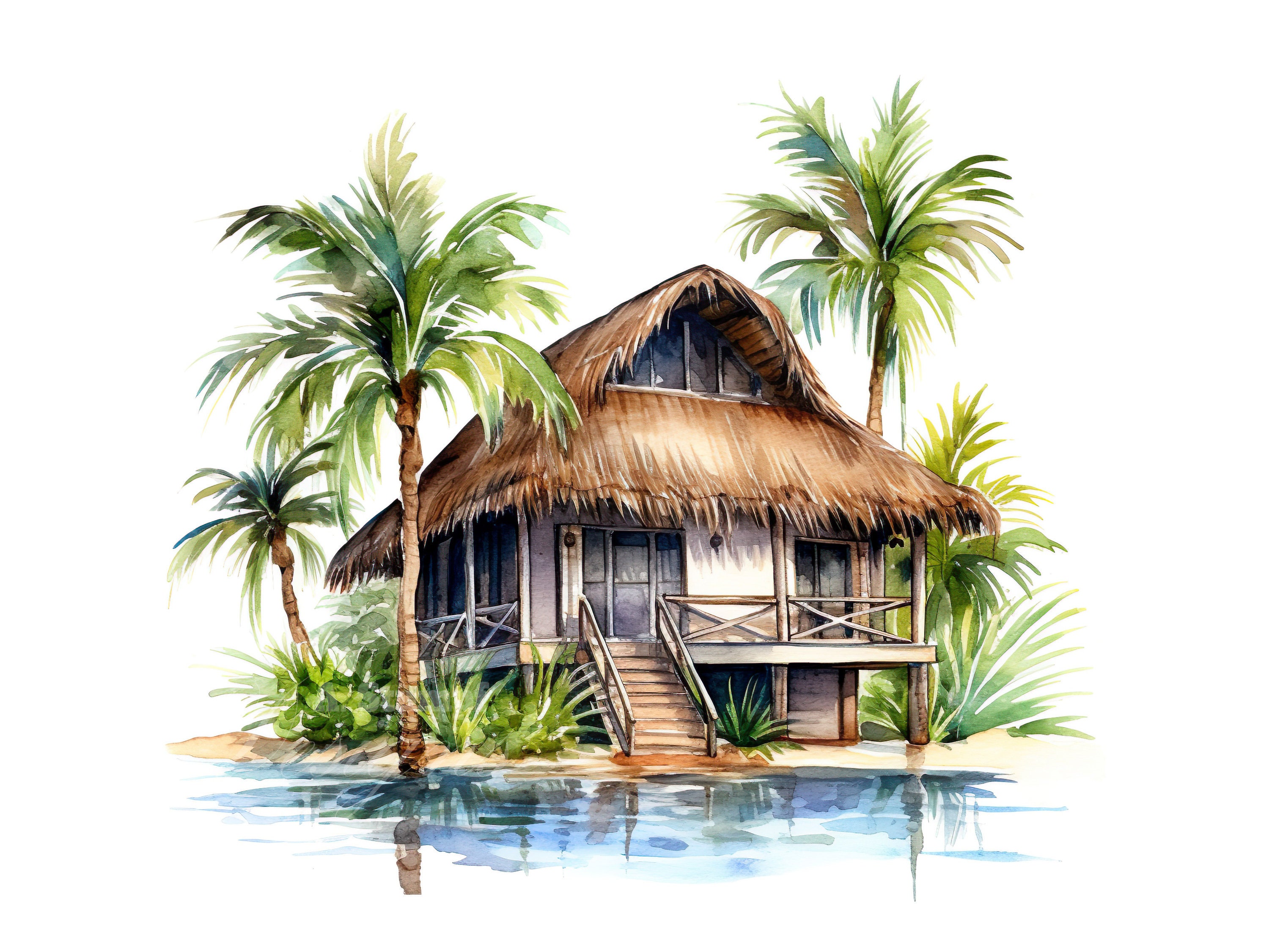 Palapa House Clipart, Tropical Hut Bundle, Beach Bungalow Set, Exotic Hut Clipart, Vacation Home ...