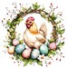 10 Chicken Easter Wreath Clipart Set Digital Watercolor Painting Farm ...