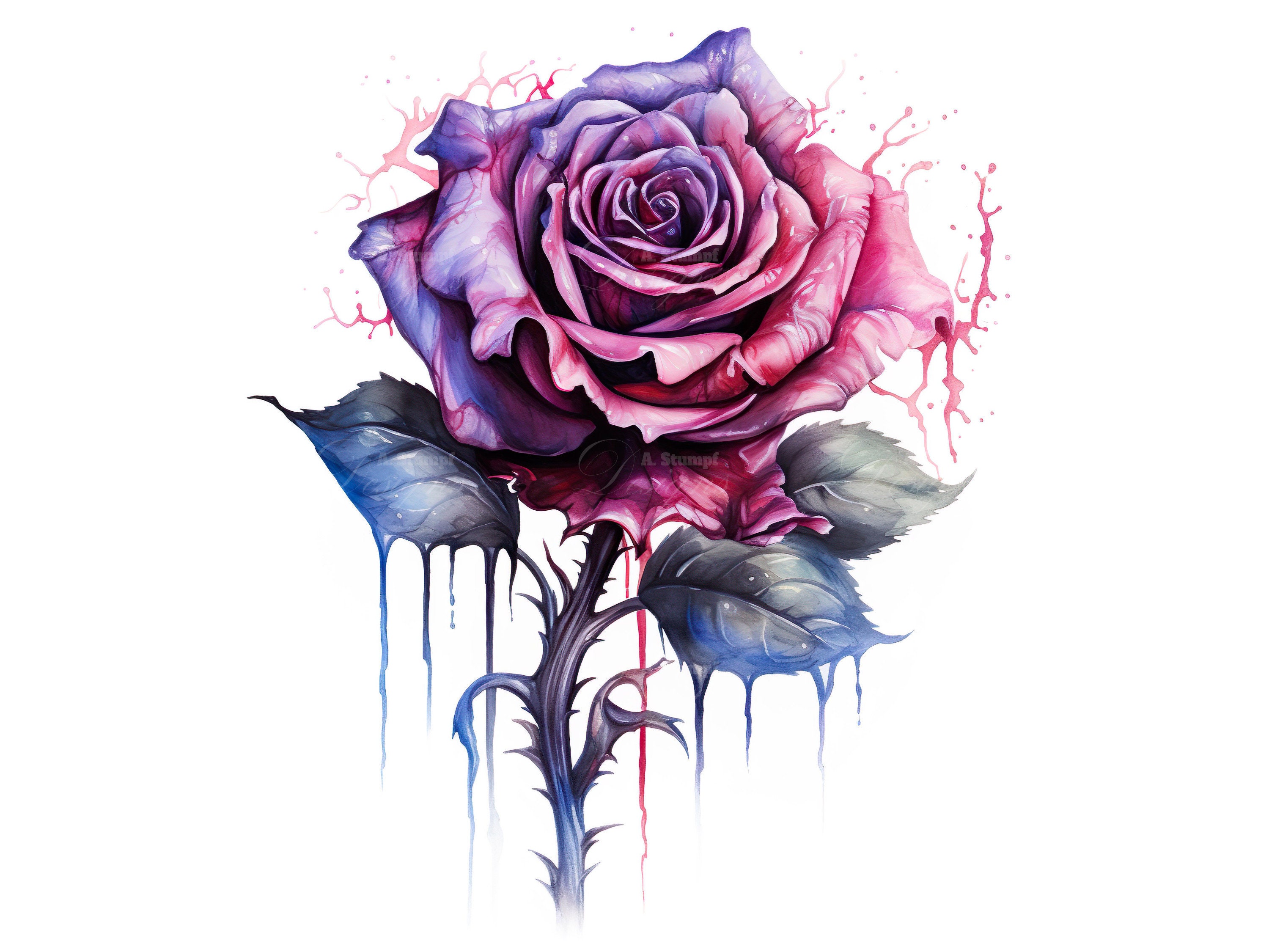 10 Poisoned Rose Clipart Set Digital Watercolor Vintage Painting Dark ...