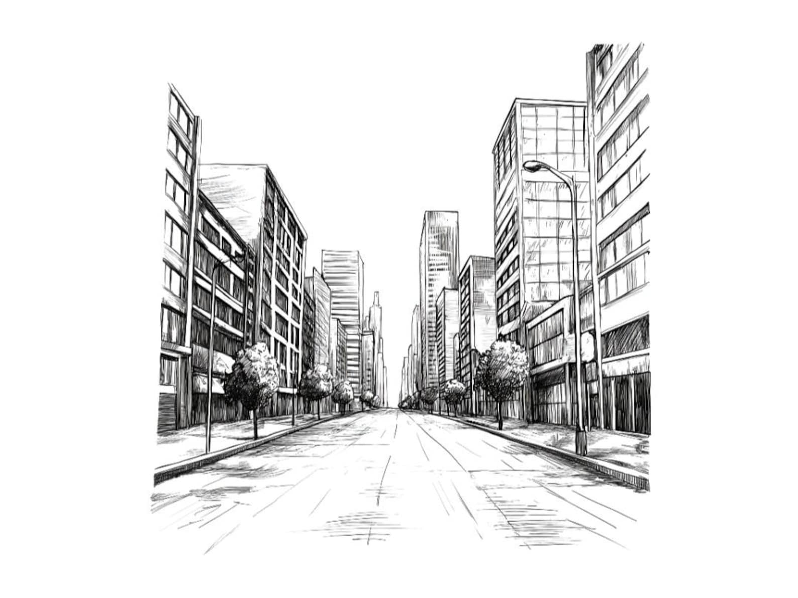 10 Cityscape Street View Clipart Set Digital Black and White Sketch ...