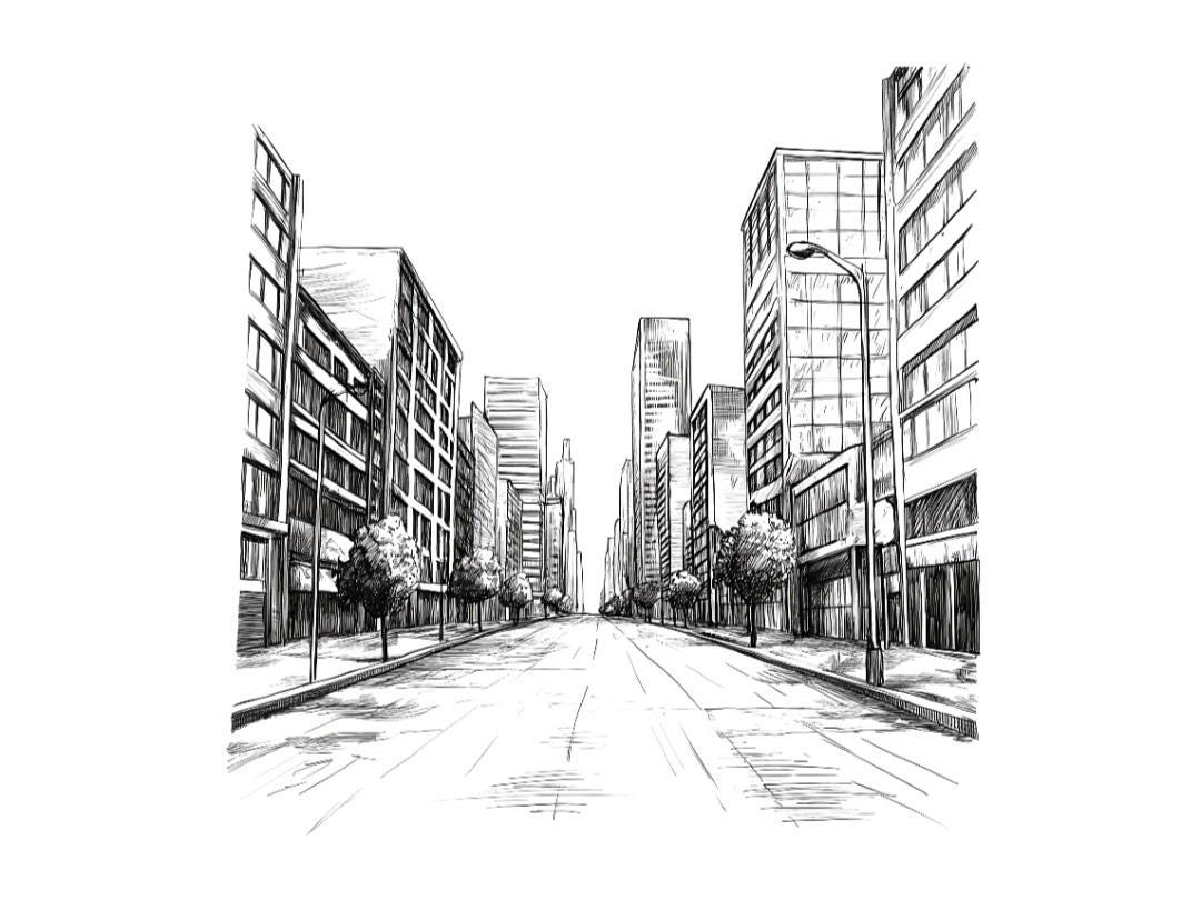 10 Cityscape Street View Clipart Set Digital Black and White Sketch ...