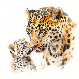 10 Leopard Mother With Her Baby Clipart Set Wild Safari Animal Family ...