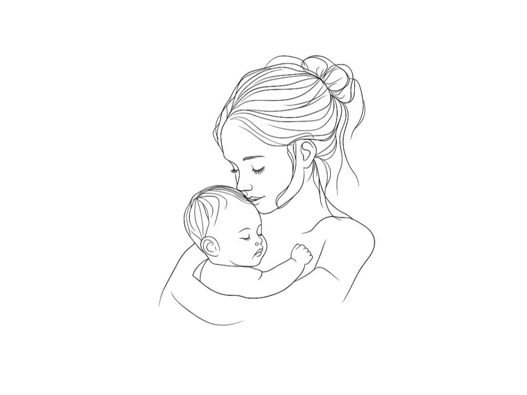 10 Mother Cuddles With Her Baby Clipart Set Digital Minimalistic Line ...