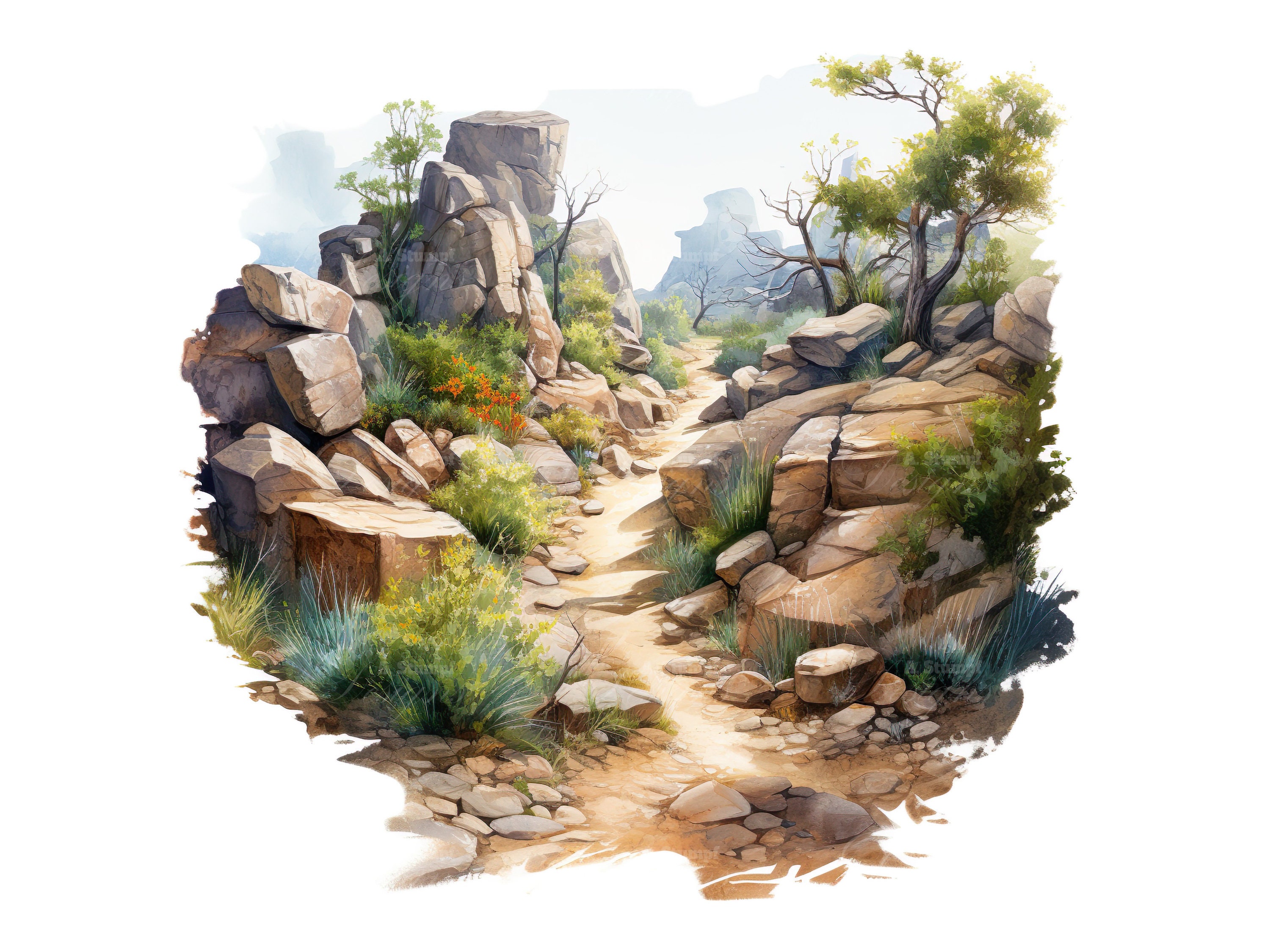 10 Rocky Hiking Trail in Summer Clipart Set Mountain Adventure Clip Art ...