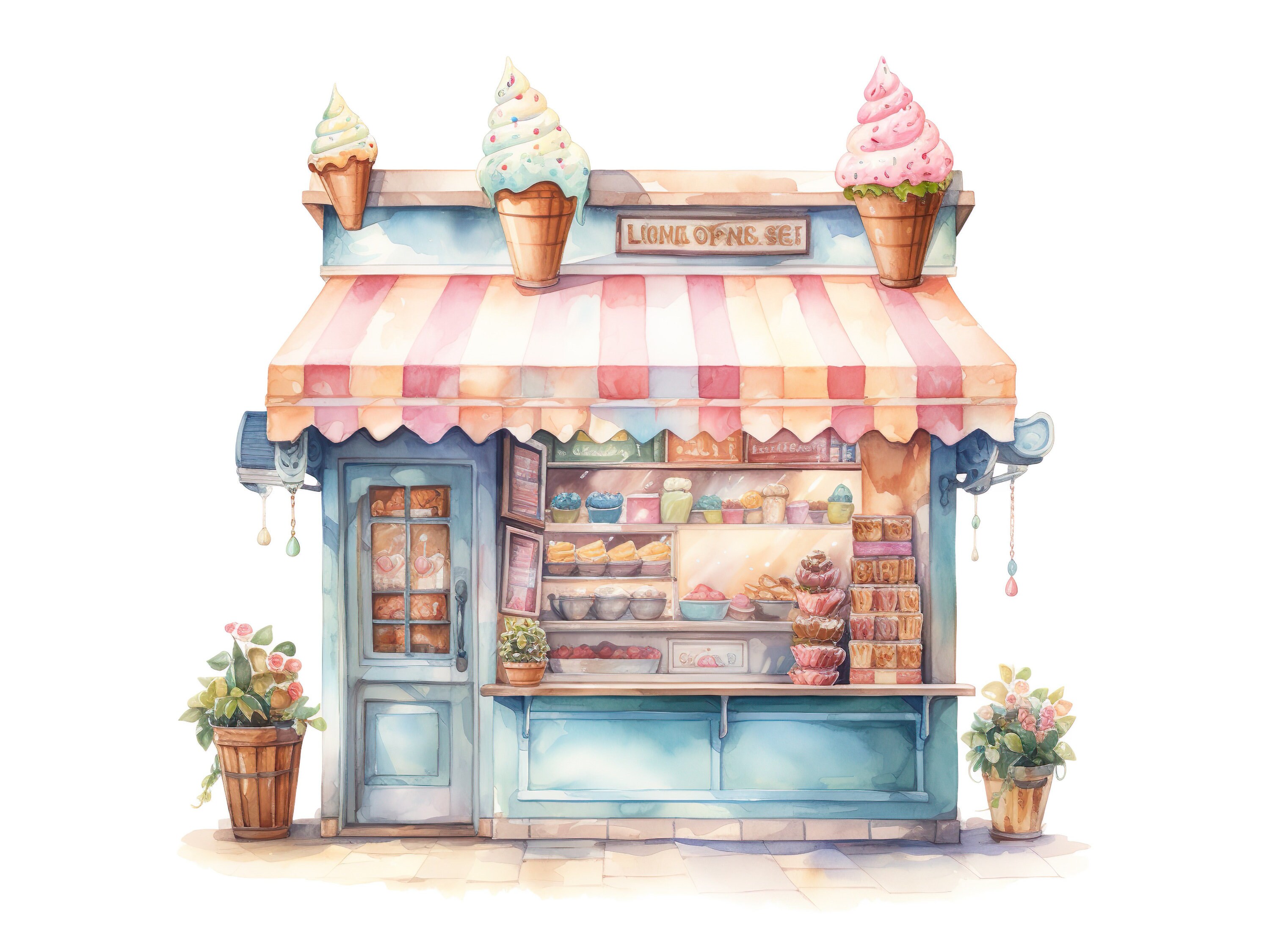 Ice Cream Parlor Watercolor Clipart Set Sweet Treats, Dessert ...